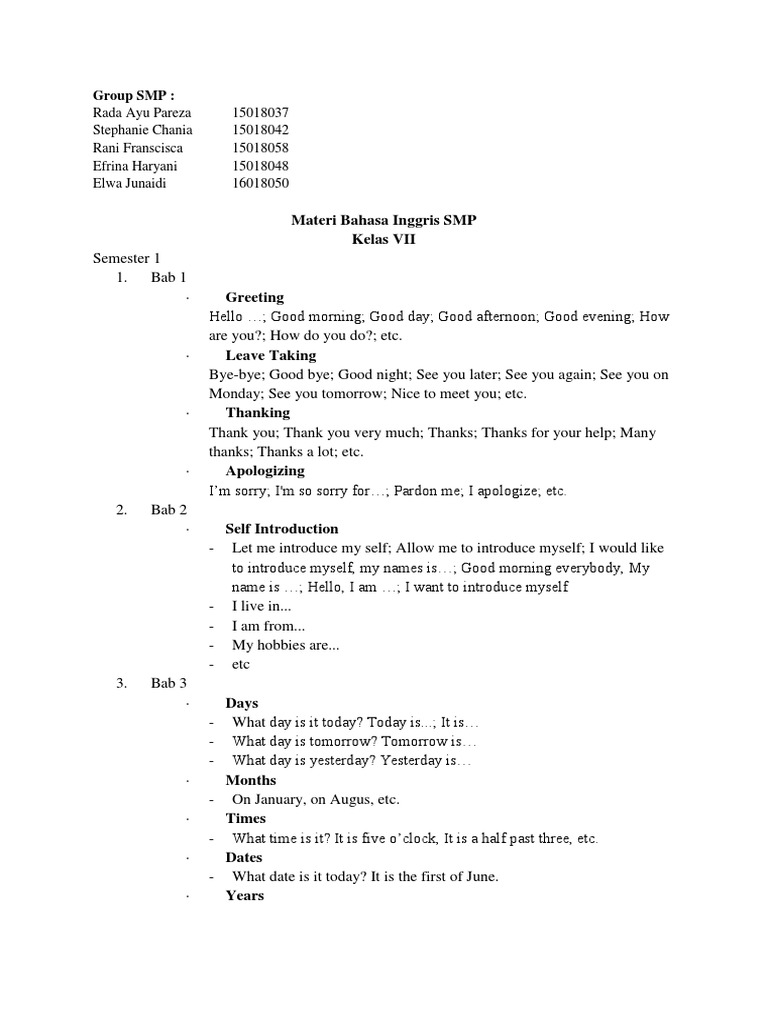 Materi Bahasa Inggris SMP Kelas VII-IX | PDF | Verb | Grammar