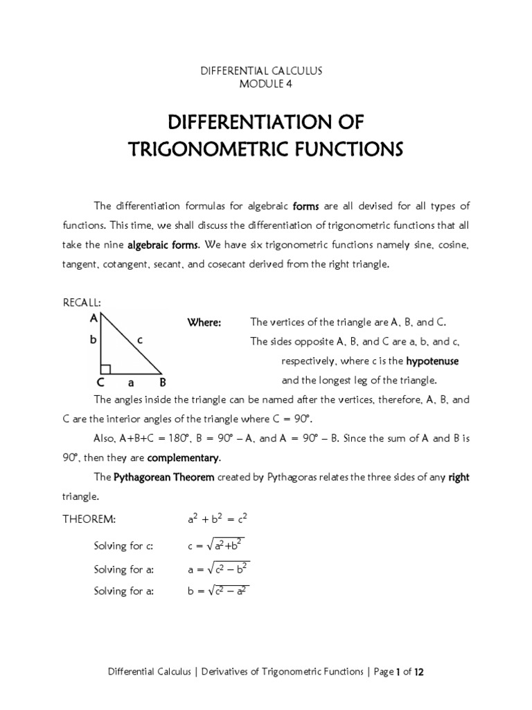 Module 4 - Derivatives of Trig Functions | PDF | Trigonometric ...