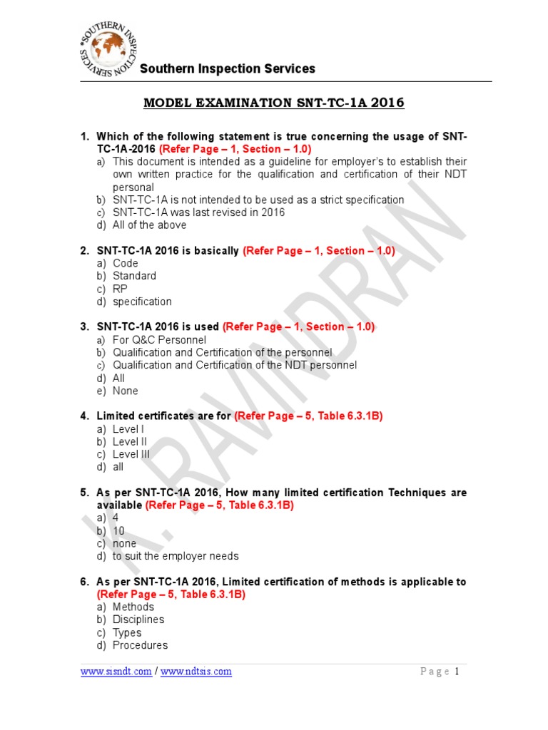 Snt-Tc-1a-2016 QB - Key-003 | PDF | Nondestructive Testing ...