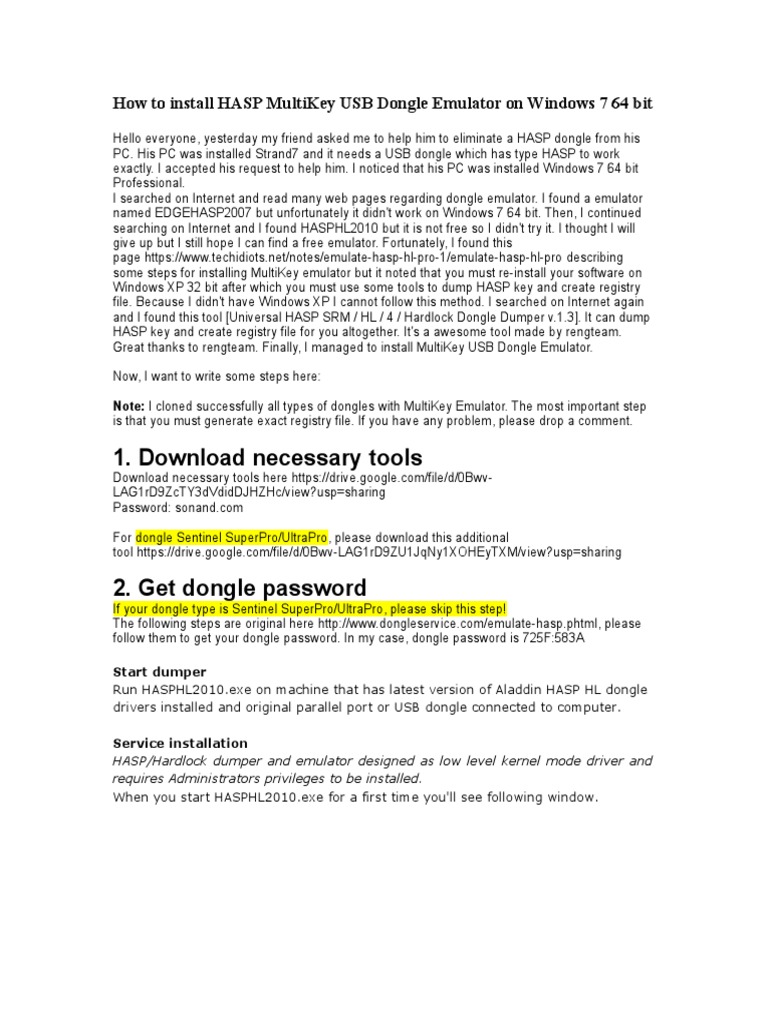 How To Install HASP MultiKey USB Dongle Emulator On Windows 7 64 Bit ...