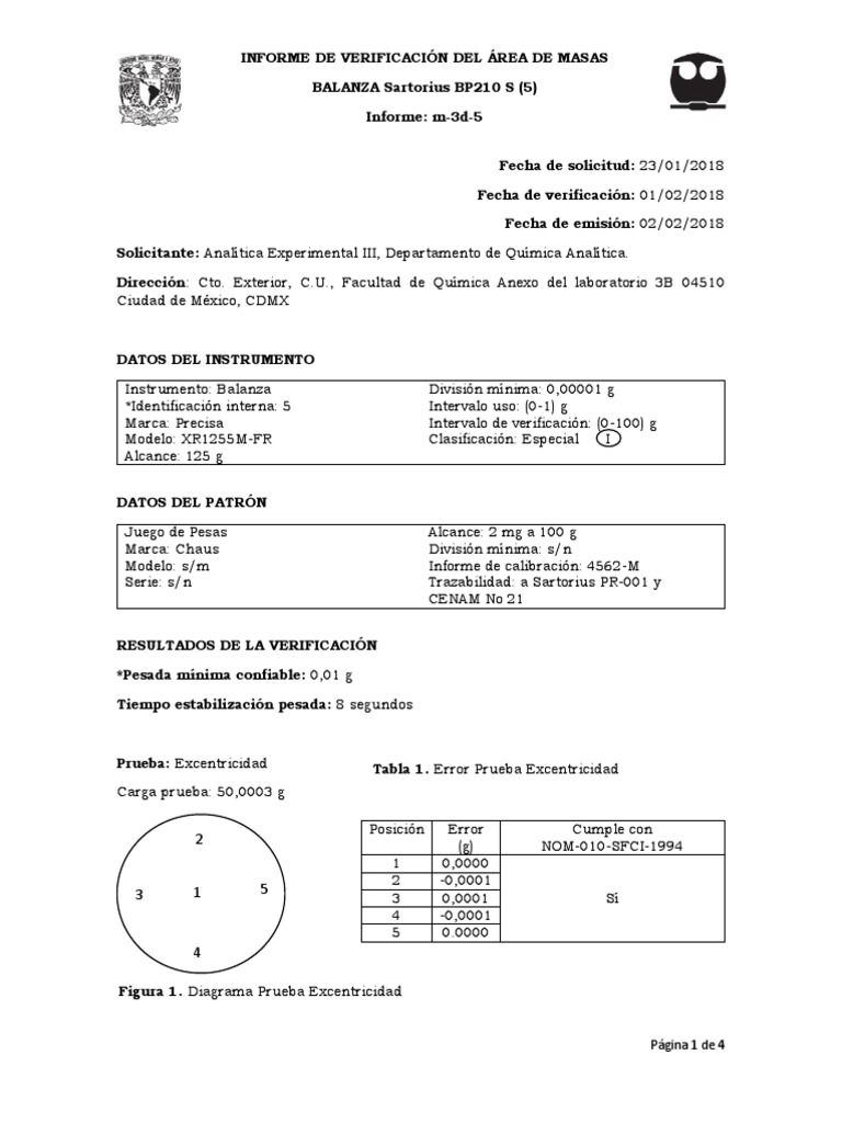 Informe de verificación de balanza Sartorius BP210 S (5) que incluye ...