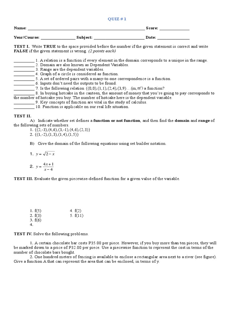 Gen Math Quiz 1 | PDF