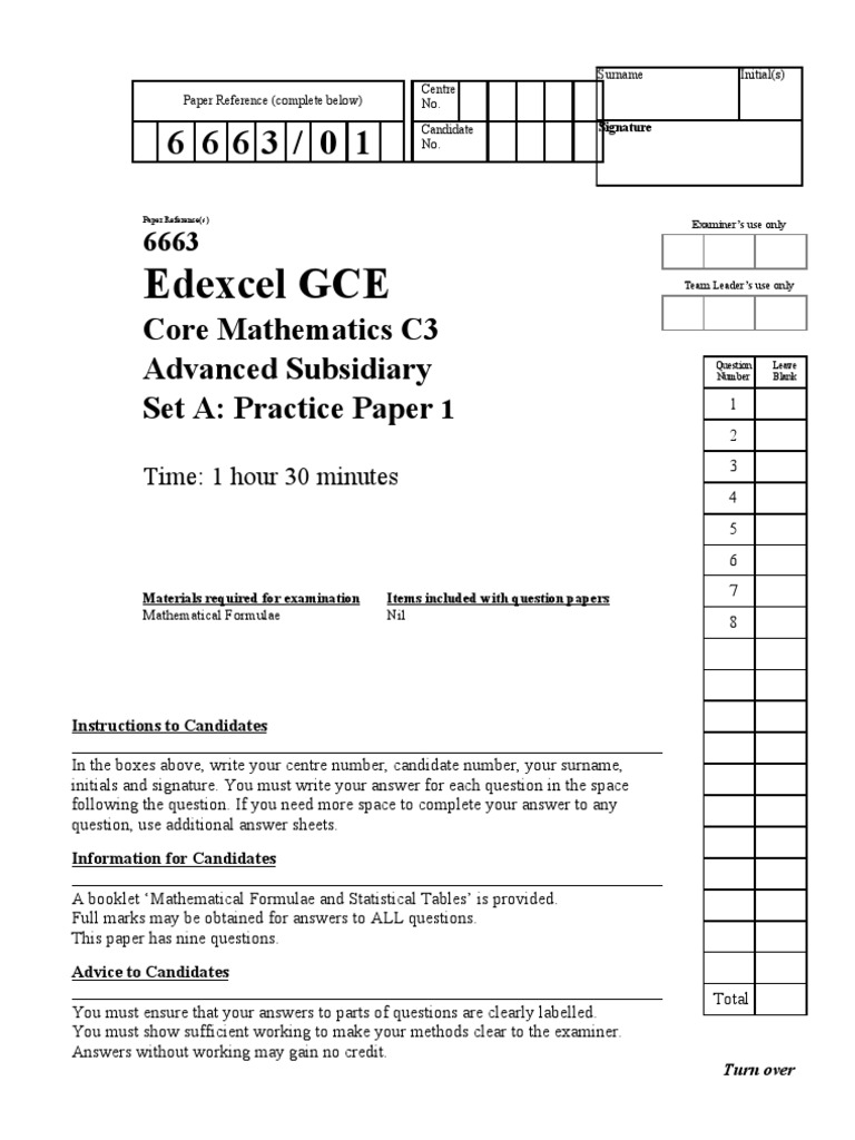C3 Practice Paper A1 | PDF | Function (Mathematics) | Analysis