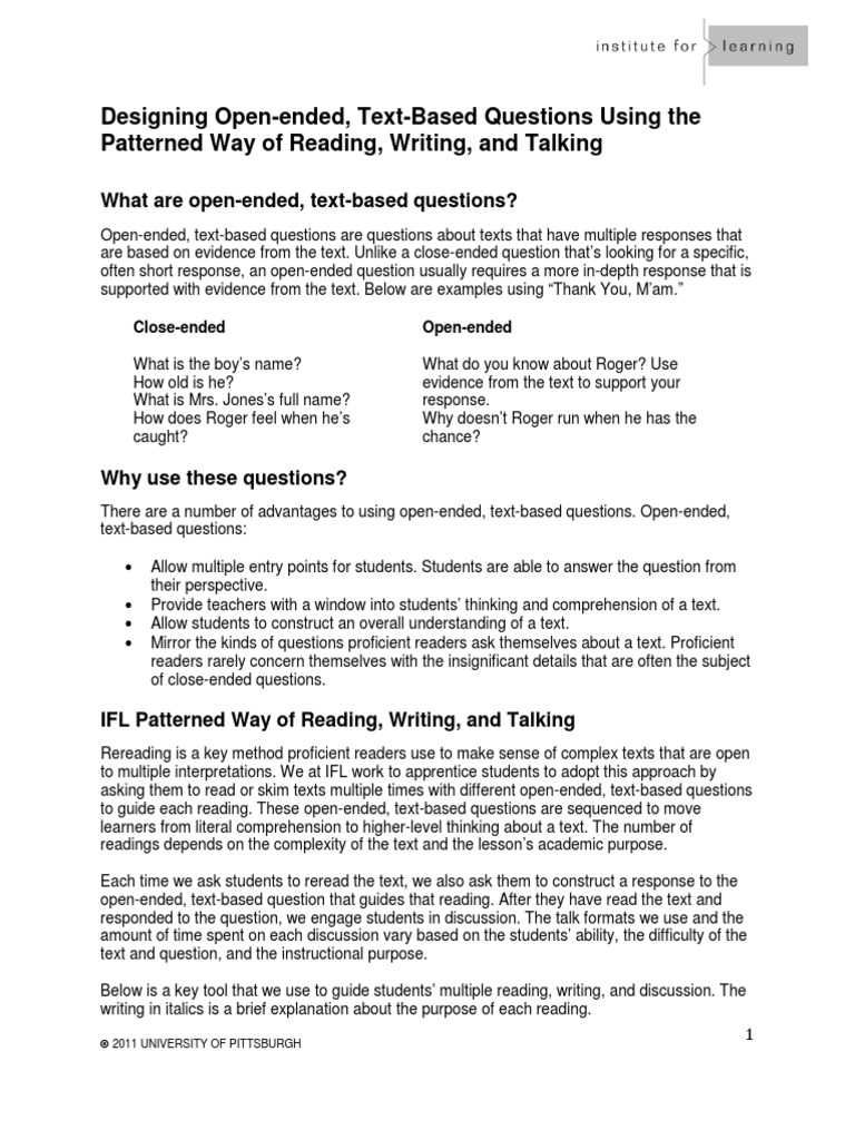 Designing Open-Ended, Text-Based Questions Using The Patterned Way of ...