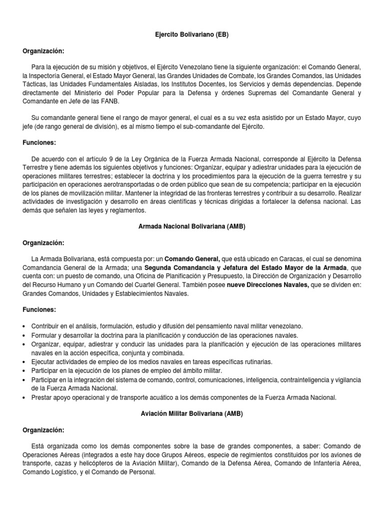 Componentes de La FANB | PDF | Oficial general | Ejército