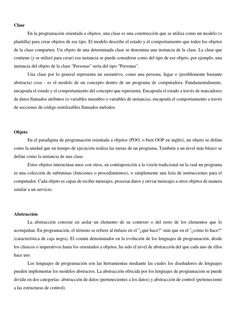 Unidad 1. Introducción Al Paradigma de La Programación Orientada A Objetos | PDF | Objeto ...