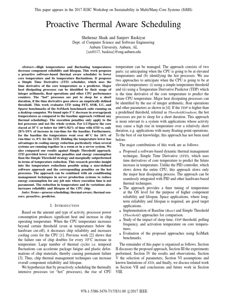 Thermal Aware Sceduling Paper | PDF | Multi Core Processor | Microprocessor