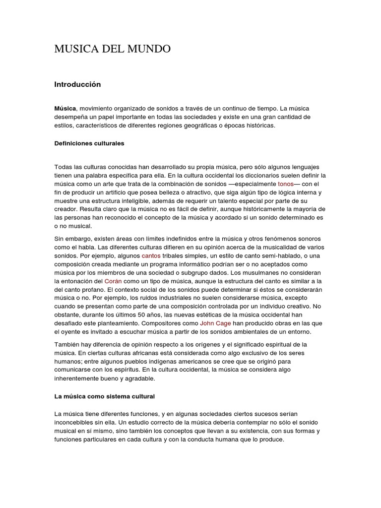 Musica Del Mundo Esquema | PDF | Melodía | Composiciones Musicales