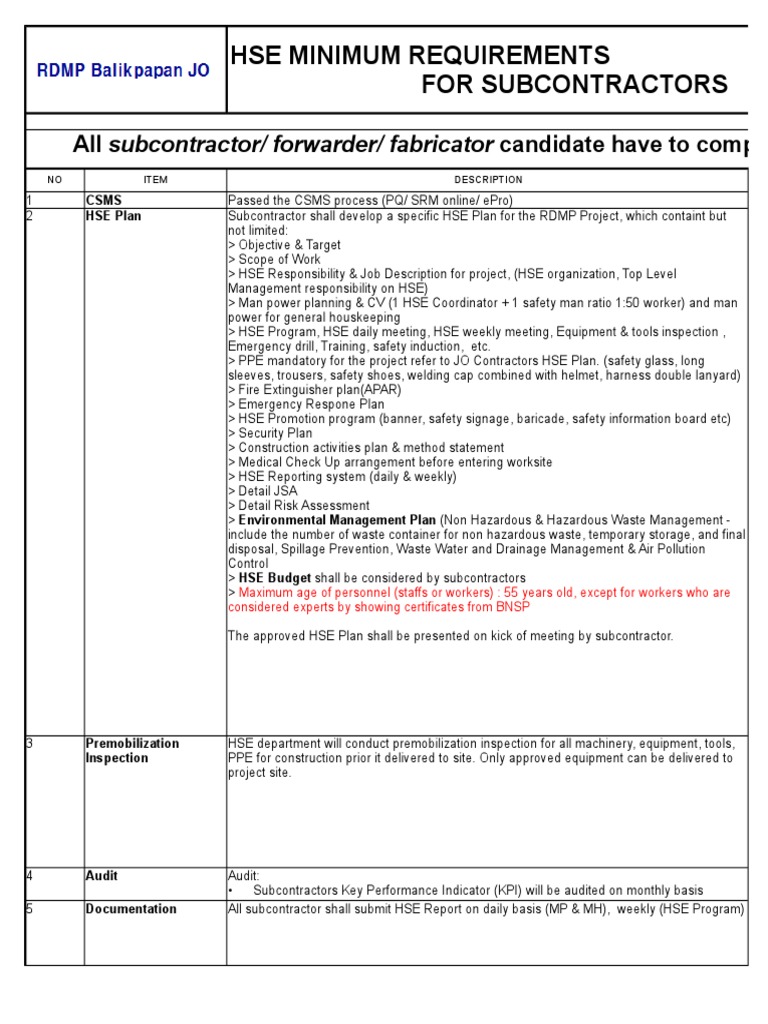 ANNEX 15 - HSE Requirements Menara Batch 2 | PDF | Crane (Machine ...