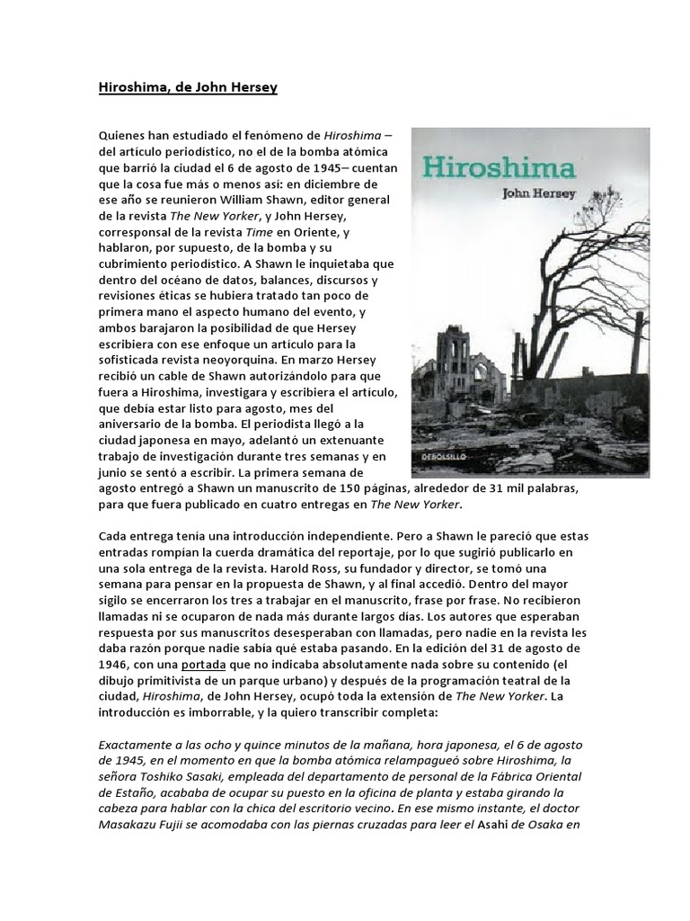 Hiroshima de John Hersey: Un Reportaje Impactante | PDF