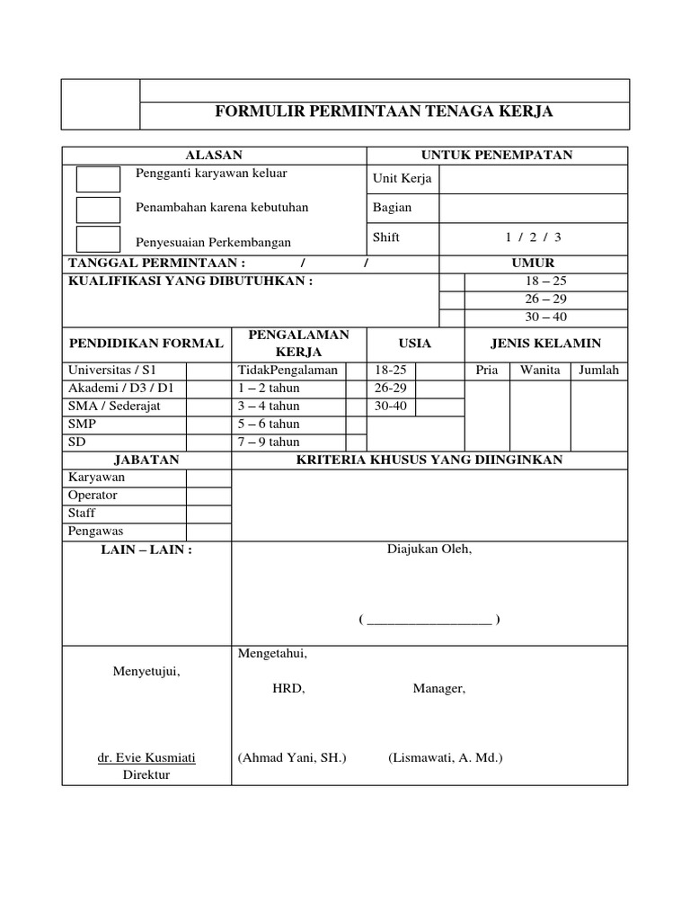 Contoh Form Permintaan Tenaga Kerja | PDF