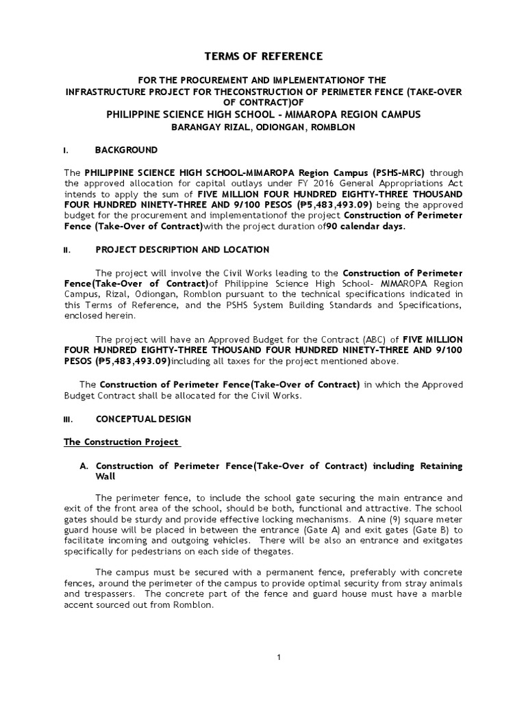 01 TOR-Perimeter Fence (Revised) | PDF | General Contractor ...