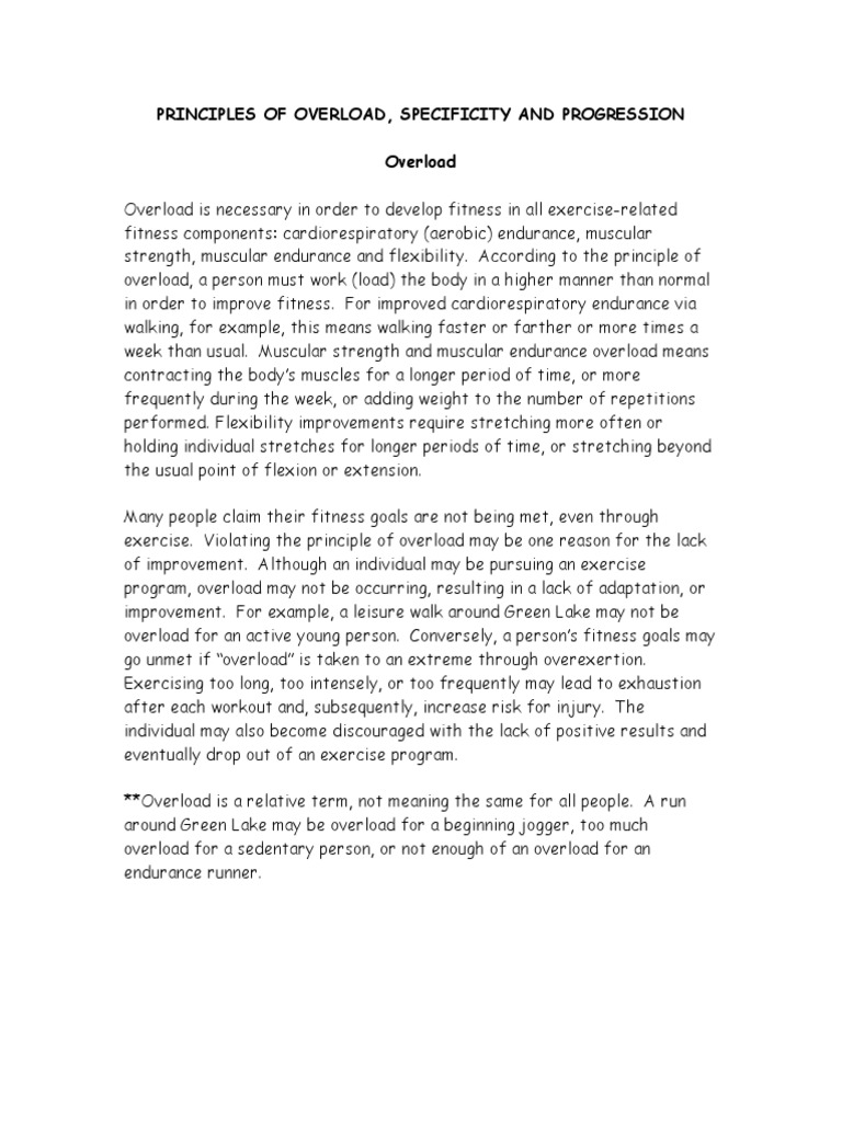 Overload Specificity Progression | PDF | Physical Fitness | Recreation