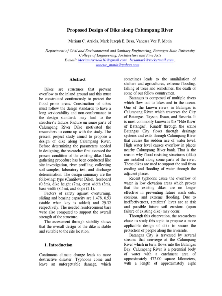 Proposed Design of Dike Along Calumpang River | PDF | Materials | Mechanics