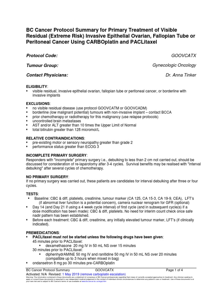 BC Cancer Protocol Summary For Primary Treatment of Visible Residual ...