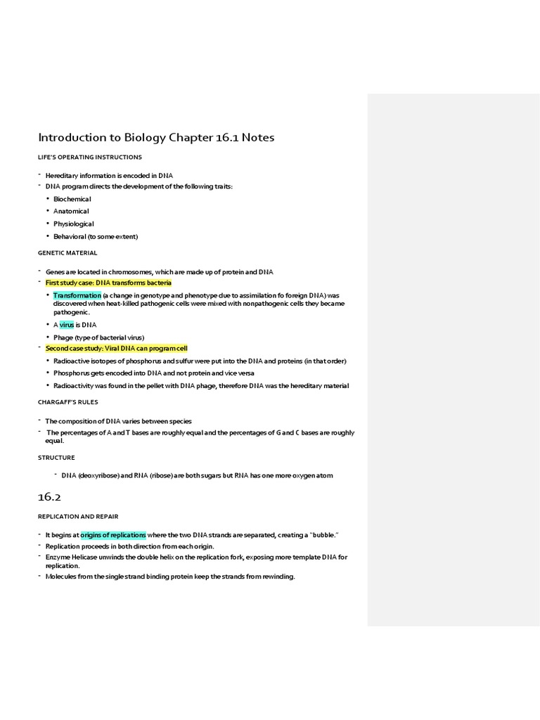 Chapter 16: The Molecular Basis of Inheritance Notes | PDF | Dna ...