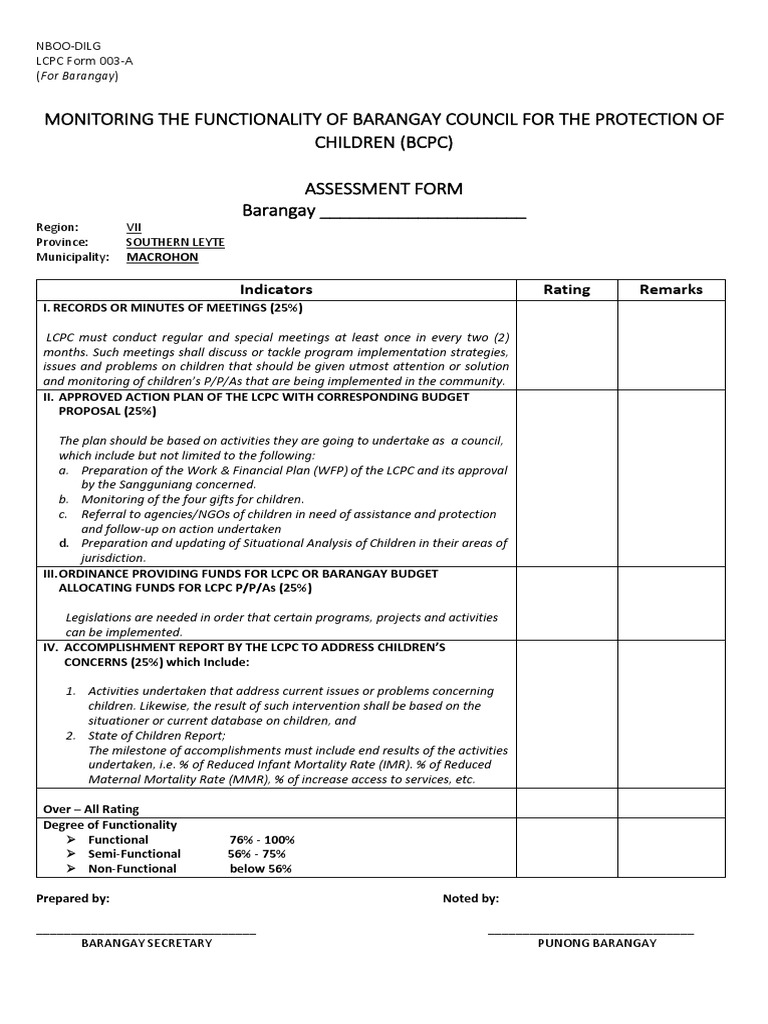 LCPC Functionality Assesment Form | PDF | Government | Public Sphere