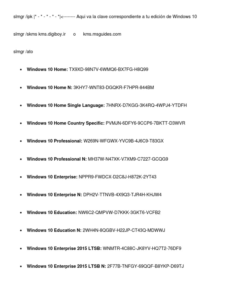 Activar Windows 10 (CMD) PDF | PDF