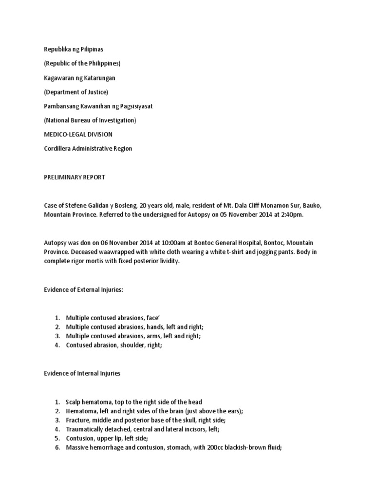 Medico Legal Sample Phiippines NBI | PDF