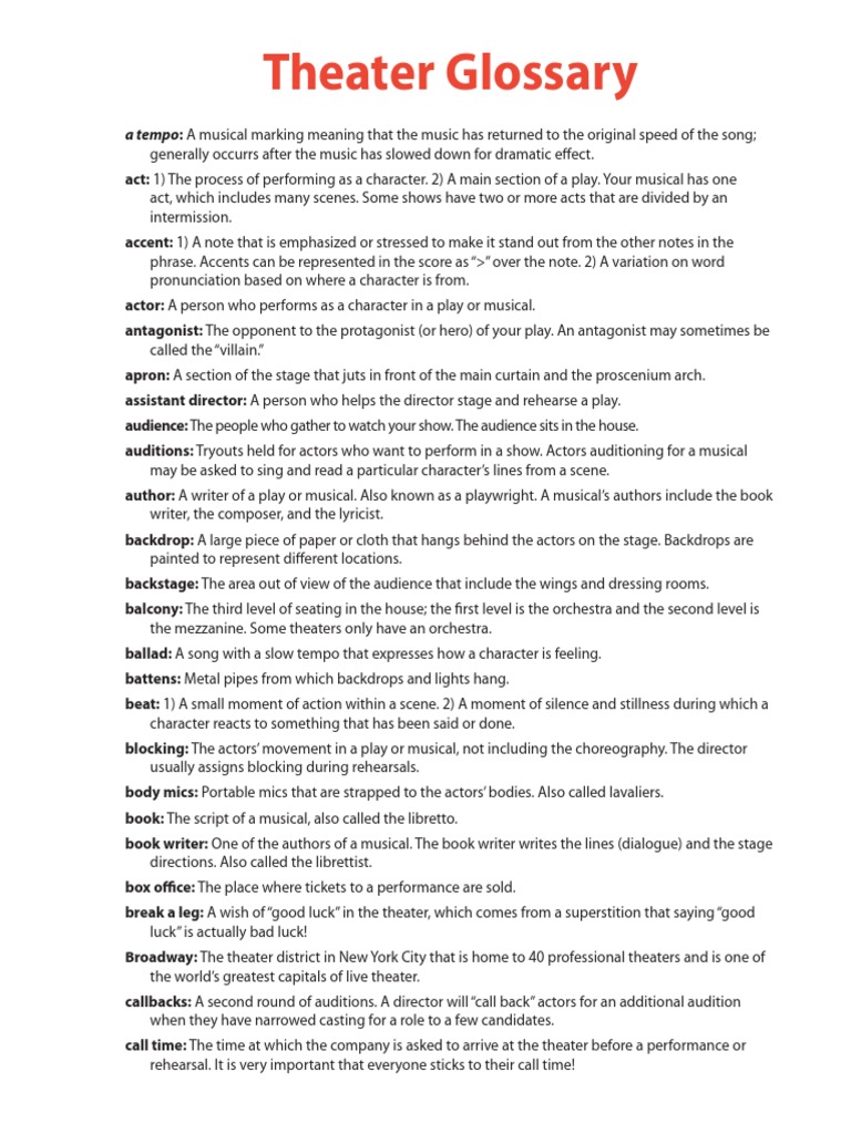 Theater Glossary: A Tempo: A Musical Marking Meaning That The Music Has ...