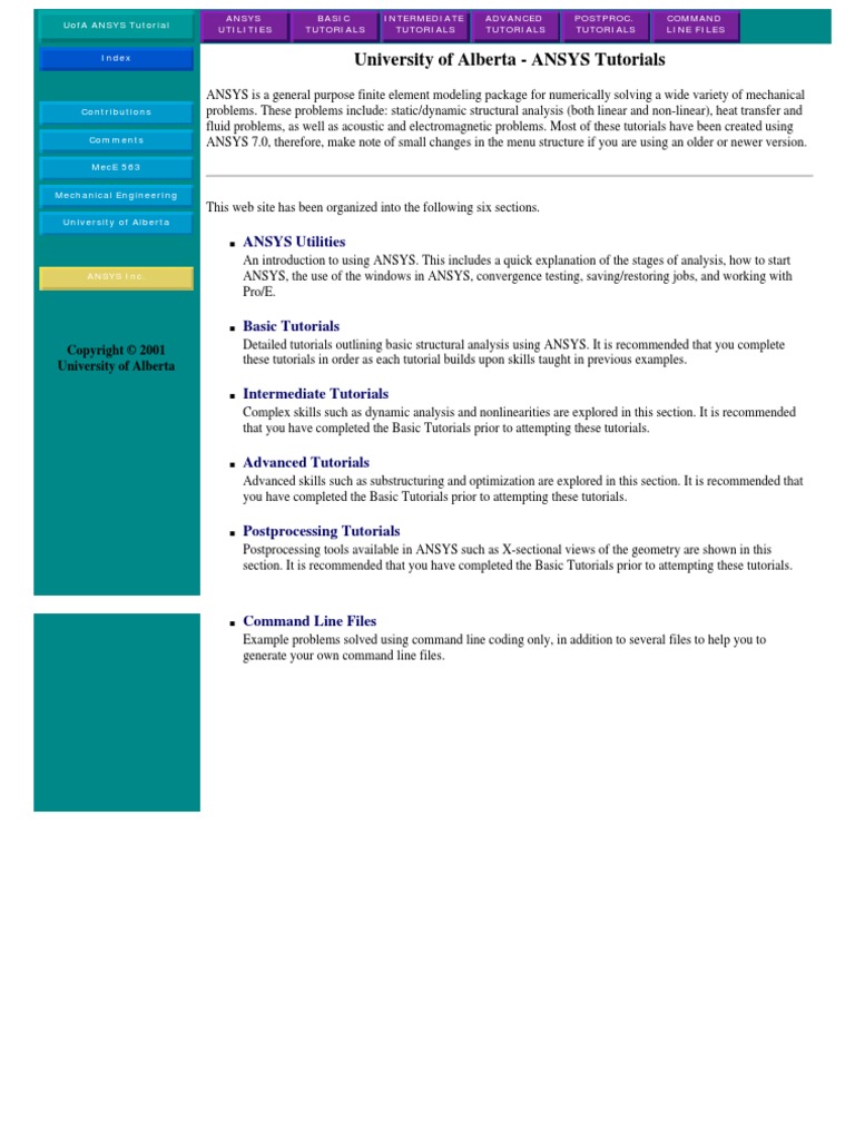 University Of Alberta Ansys Tutorials Pdf Pdf Finite Element Method Command Line Interface