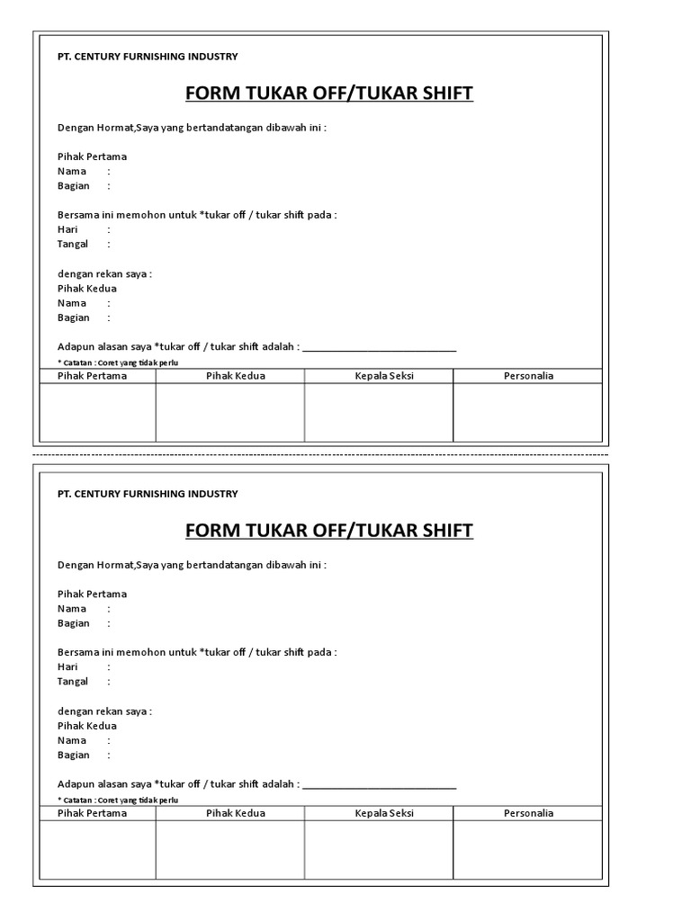 Form Tukar Shift | PDF