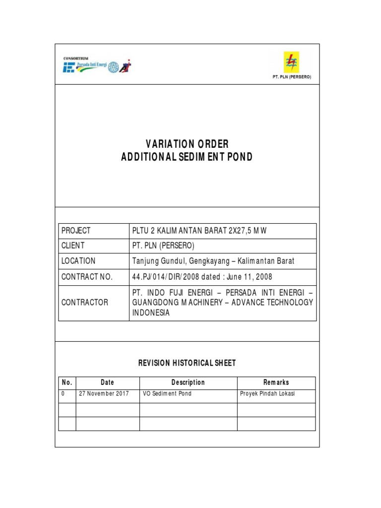Proposal Variation Order Sediment Pond | PDF