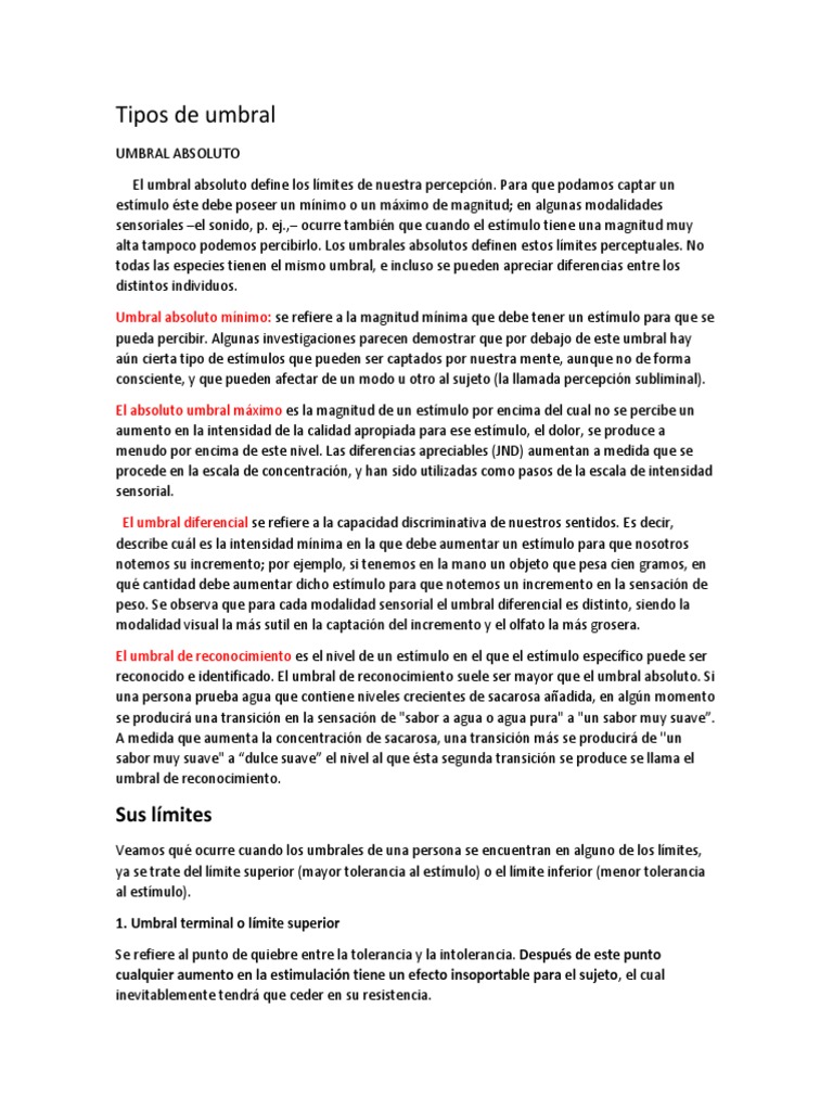 Tipos de umbrales en psicología | PDF | Percepción | Procesos mentales