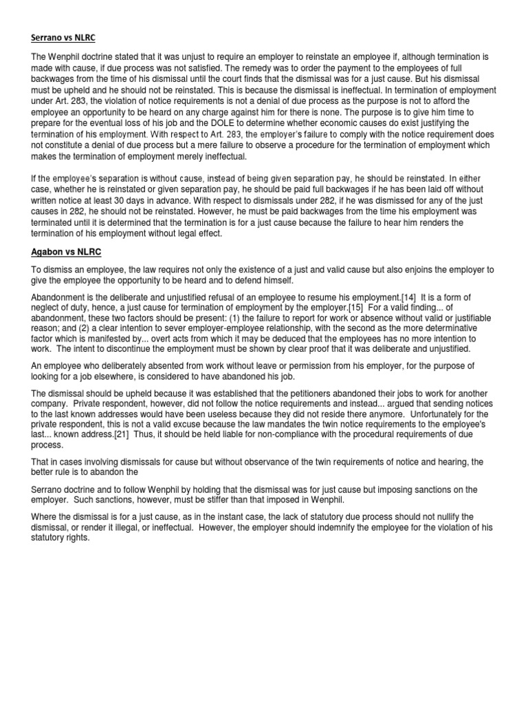 Analysis of Key Labor Law Cases on Termination of Employment, Due ...