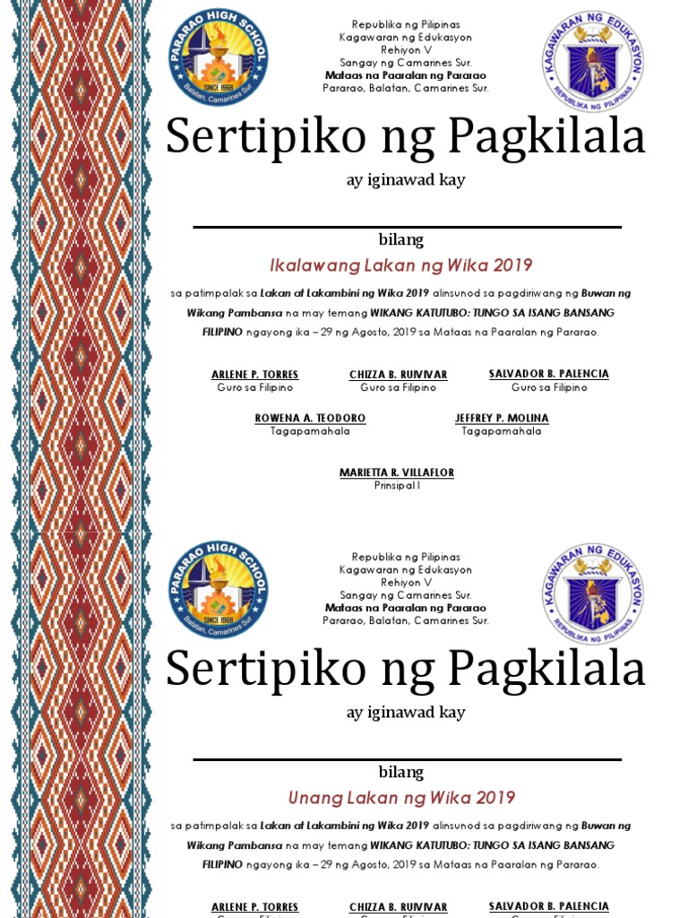 Sertipiko NG Pagkilala | PDF