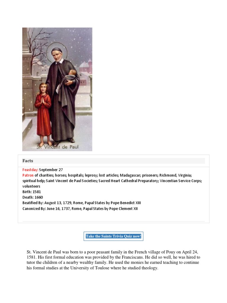 St. Vincent de Paul | PDF | Catholic Church | Pope