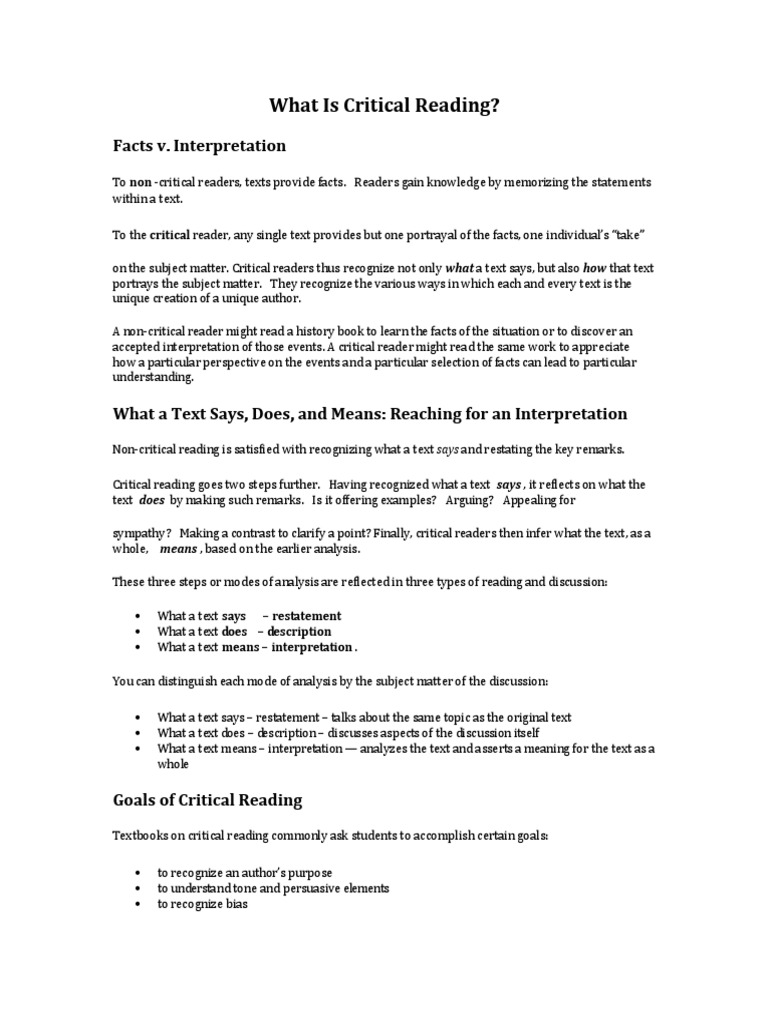 What Is Critical Reading | PDF | Bias | Inference