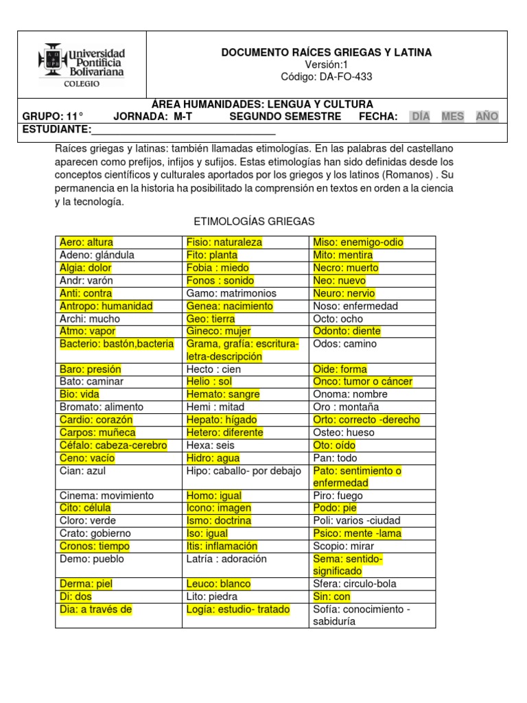 Raíces Griegas y Latinas | PDF | Naturaleza