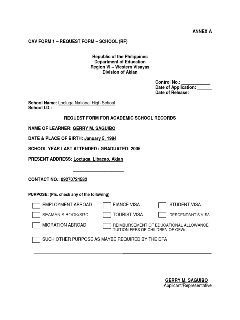 CAV Form 1 - G. Saguibo | PDF