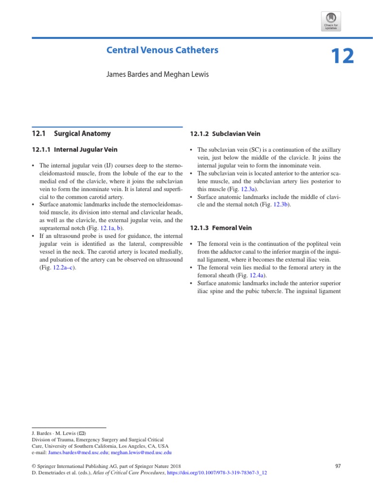 Central Venous Catheters: James Bardes and Meghan Lewis | PDF | Human ...