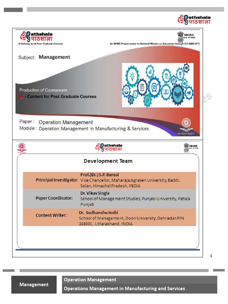 Management Operation Management Operations Management in Manufacturing ...