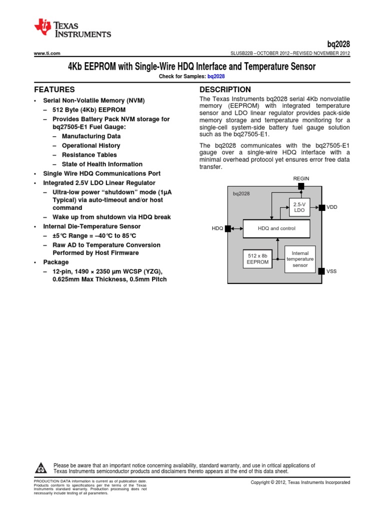 4Kb EEPROM With Single-Wire HDQ Interface and Temperature Sensor | PDF ...
