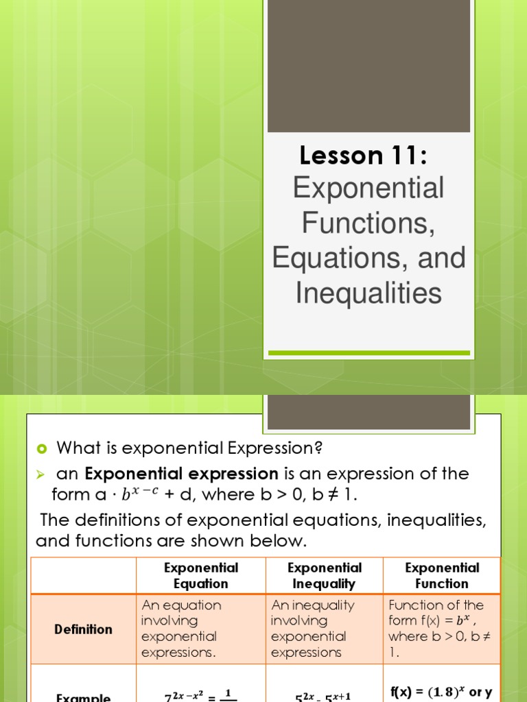 Exponential Functions, Equations, Inequalities | PDF | Language Arts ...