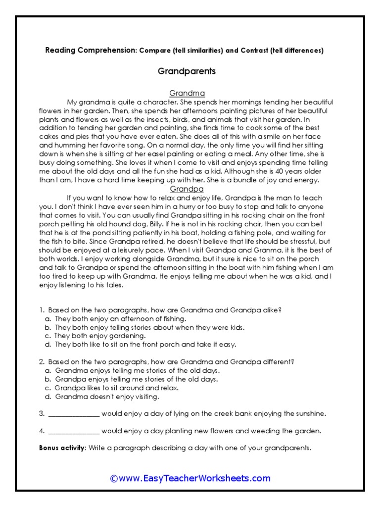 Grandparents: Reading Comprehension | PDF