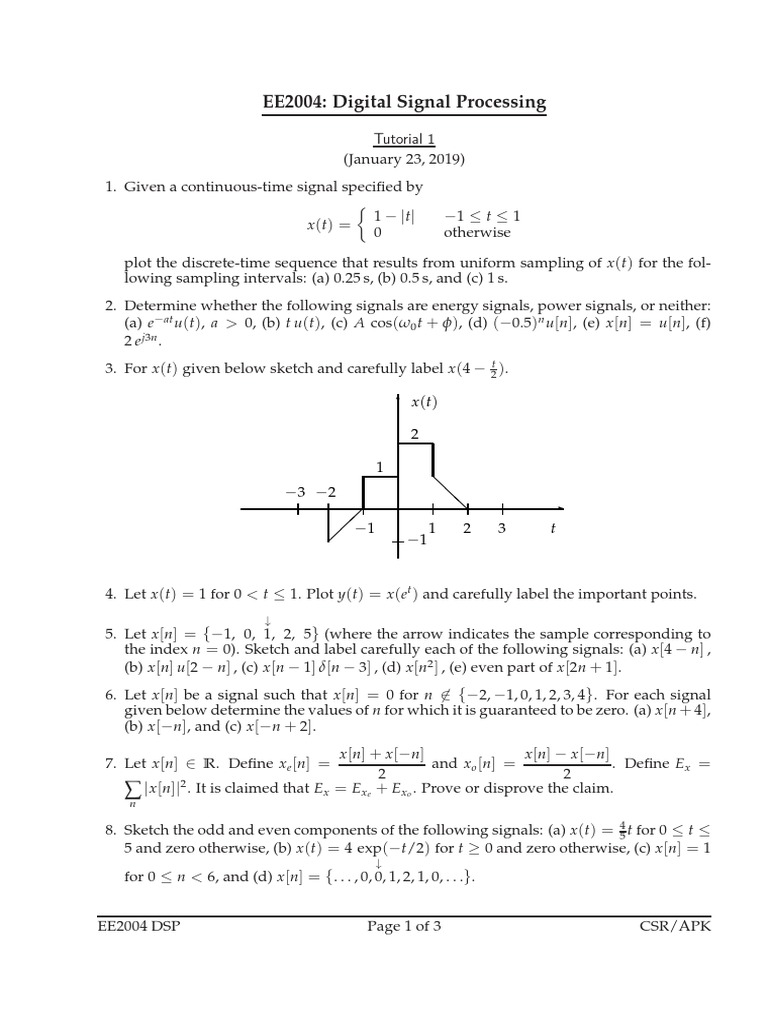 Tutorial 1 | PDF | Discrete Time And Continuous Time | Sampling (Signal Processing)