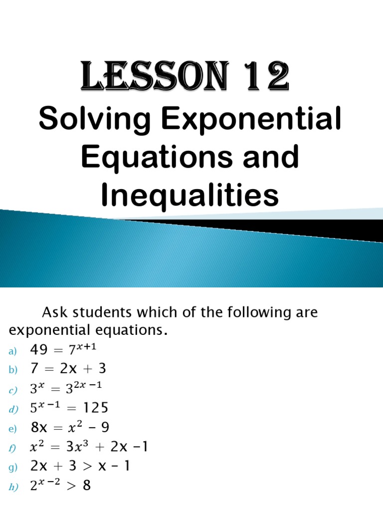 Chapter 4 Lesson 12 | PDF | Exponential Function | Equations