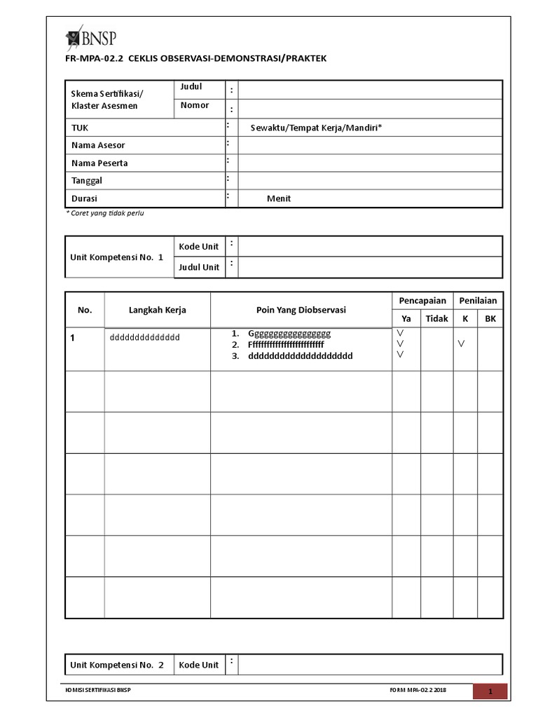 FR - Mpa-02.2 Ceklis Observasi (Clo) | PDF
