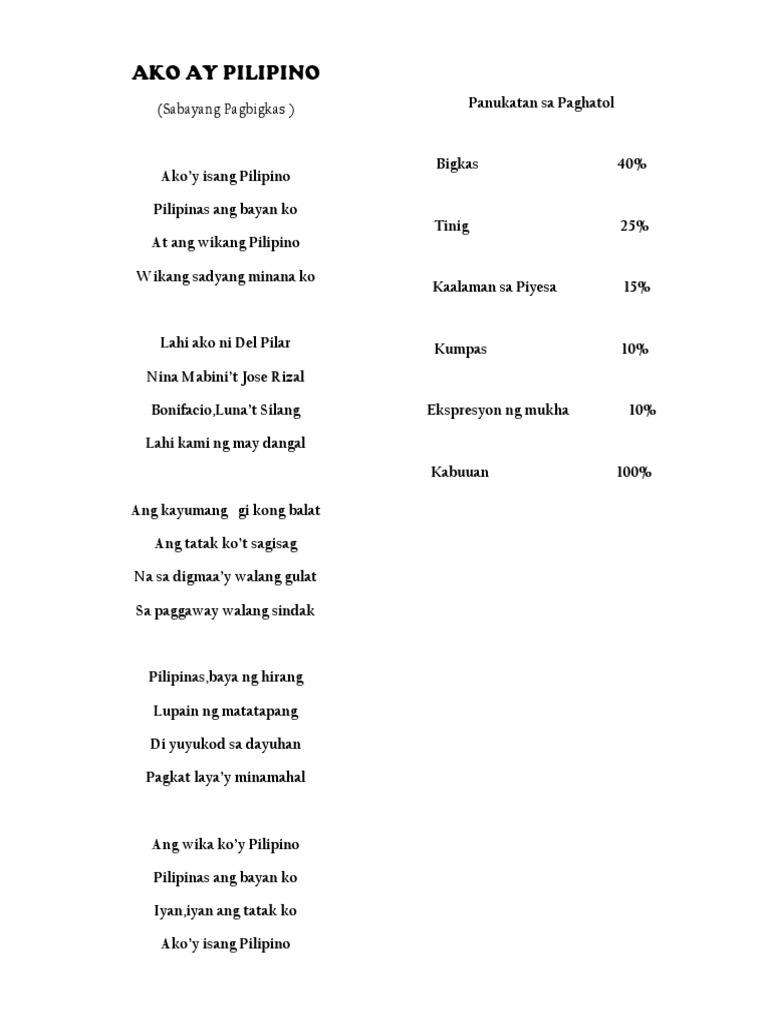AKO AY PILIPINO (Sabayang Pagbigkas) | PDF