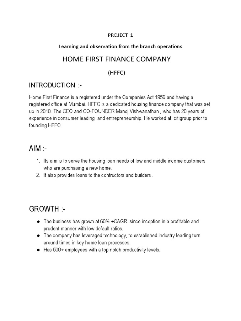 Home First Finance Company: Introduction | PDF | Loans | Mortgage Loan