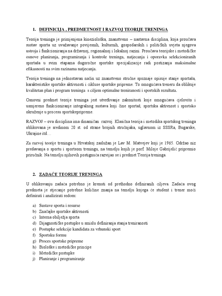 Skripta Teorija Treninga | PDF
