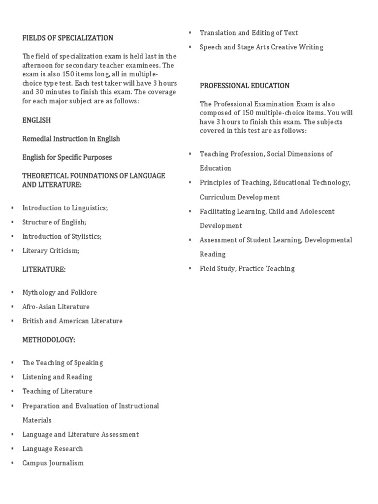 Fields of Specialization | PDF | English Studies | Test (Assessment)