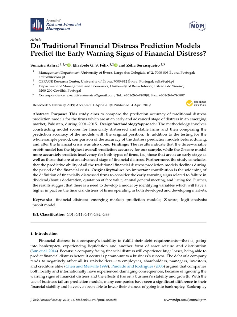 Do Traditional Financial Distress Prediction Models Predict The Early ...