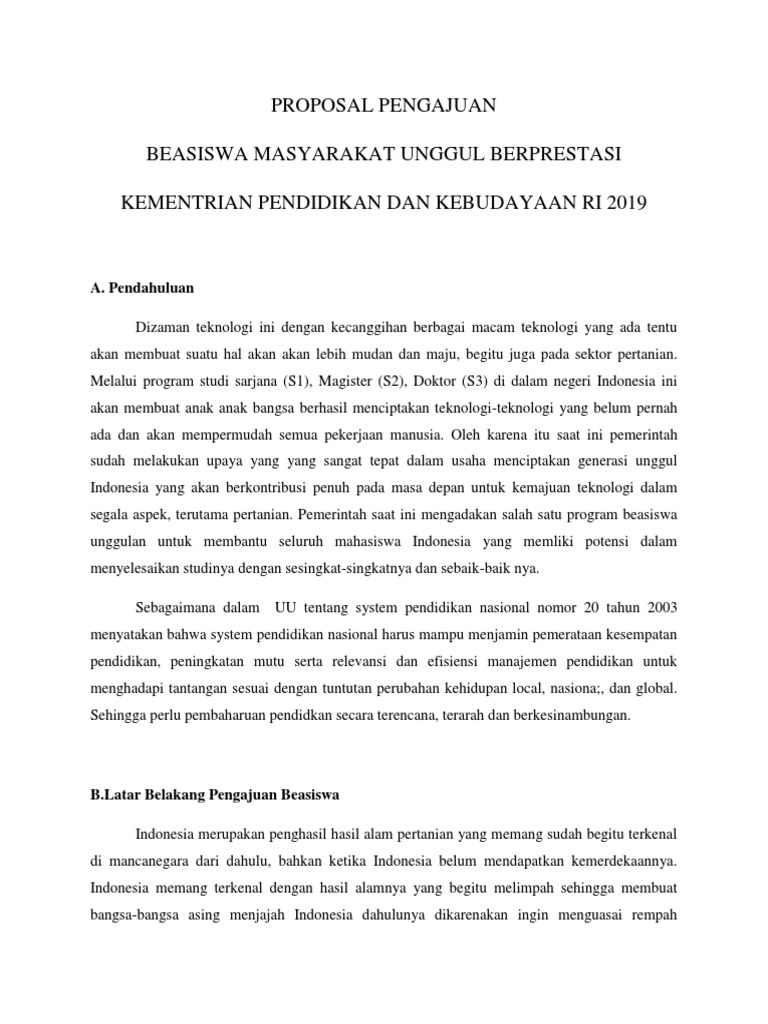 Proposal Pengajuan Beasiswa Unggulan Kemendikbud | PDF