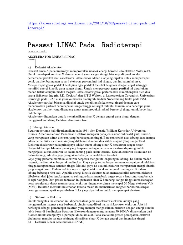Pesawat LINAC dalam Radioterapi Kanker | PDF