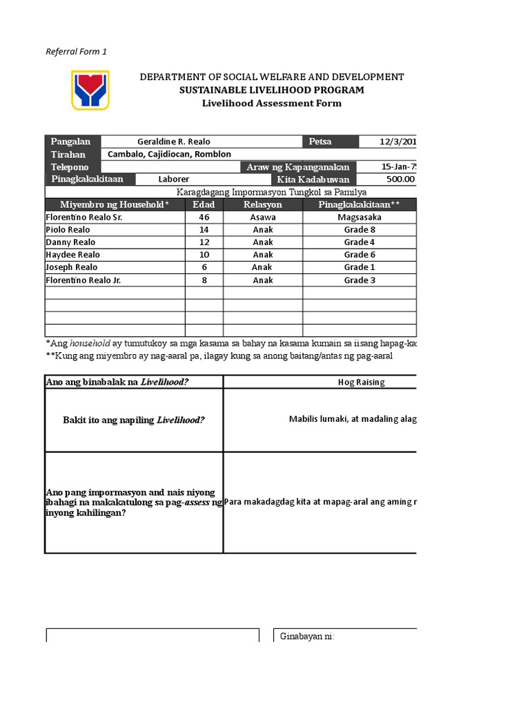 Department of Social Welfare and Development: Sustainable Livelihood ...
